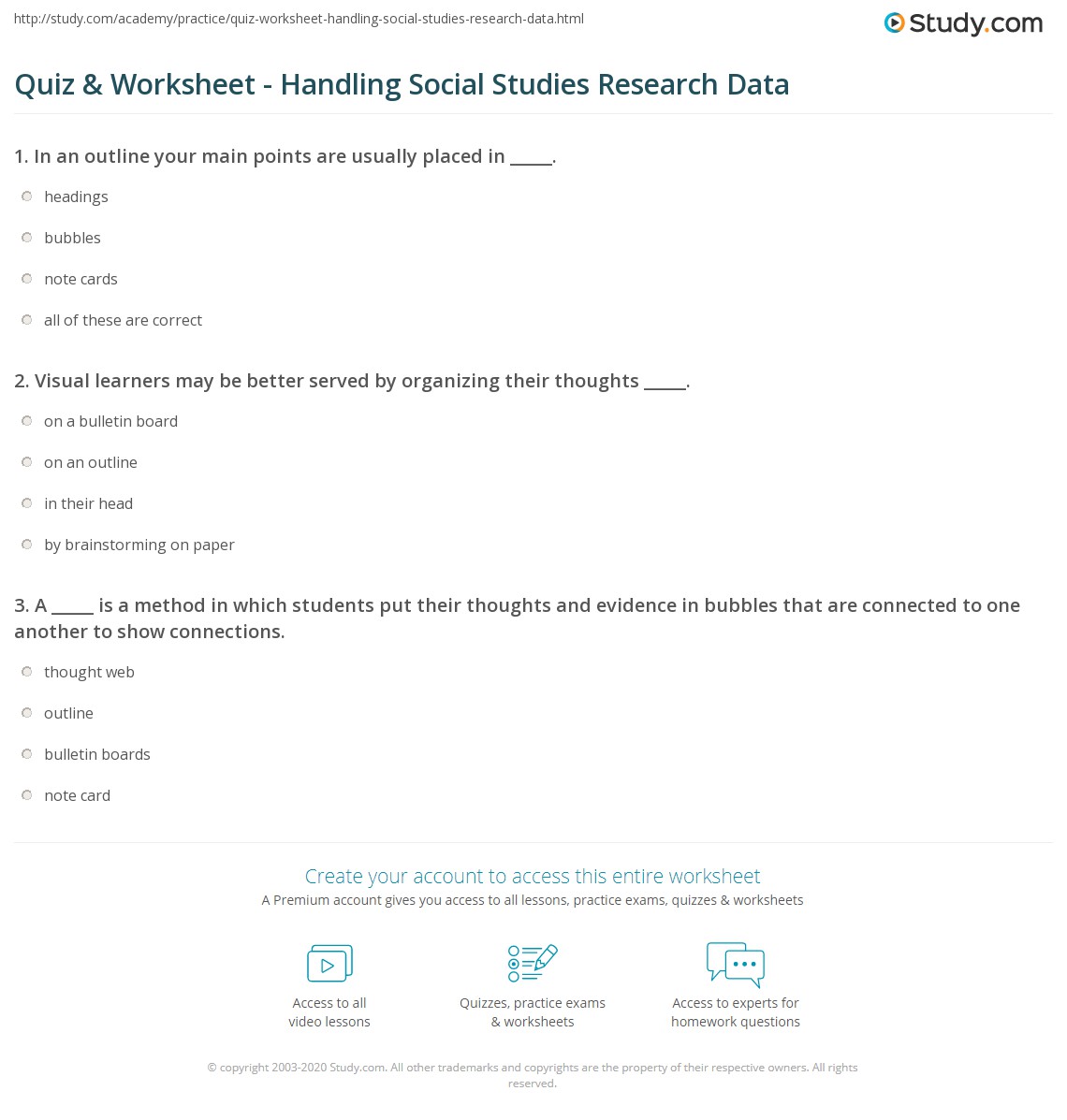 Quiz & Worksheet - Handling Social Studies Research Data | Study.com