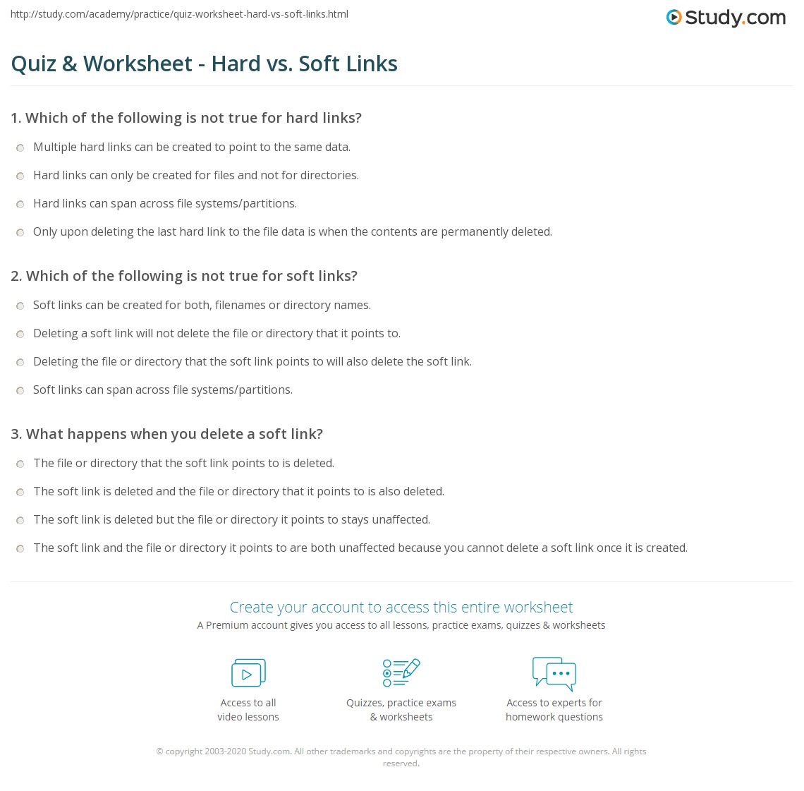 Quiz & Worksheet - Hard vs. Soft Links | Study.com