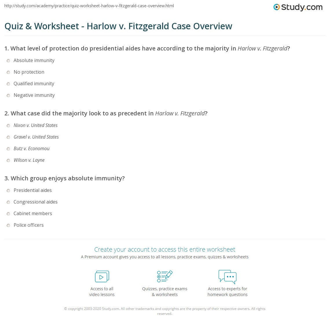 Quiz & Worksheet - Harlow v. Fitzgerald Case Overview | Study.com