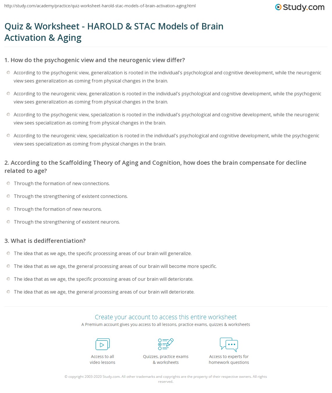 Quiz & Worksheet - HAROLD & STAC Models of Brain Activation & Aging ...