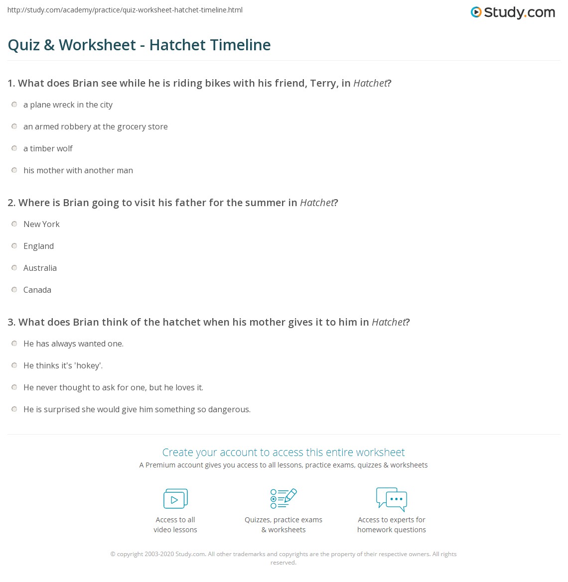 Quiz & Worksheet - Hatchet Timeline | Study.com