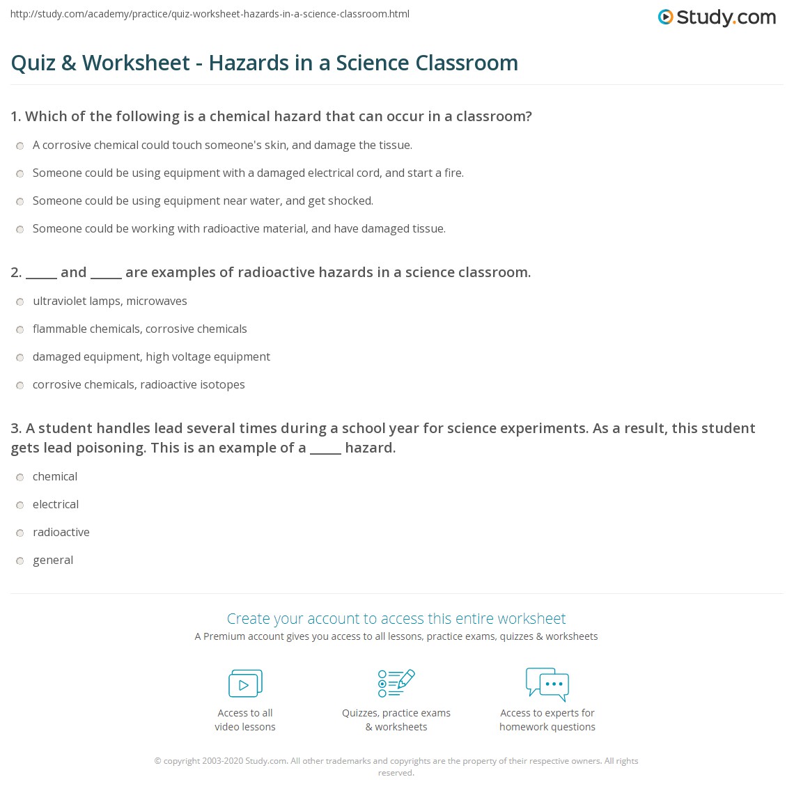 Quiz & Worksheet - Hazards in a Science Classroom | Study.com