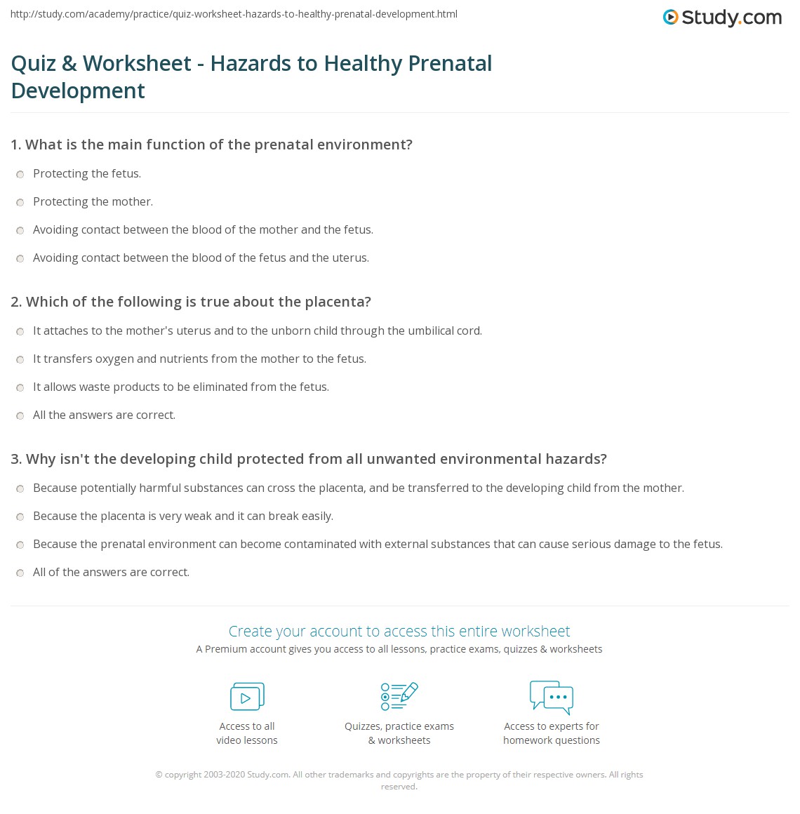Quiz & Worksheet - Hazards to Healthy Prenatal Development | Study.com