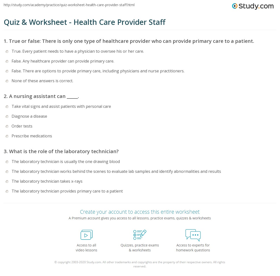 Quiz & Worksheet - Health Care Provider Staff | Study.com
