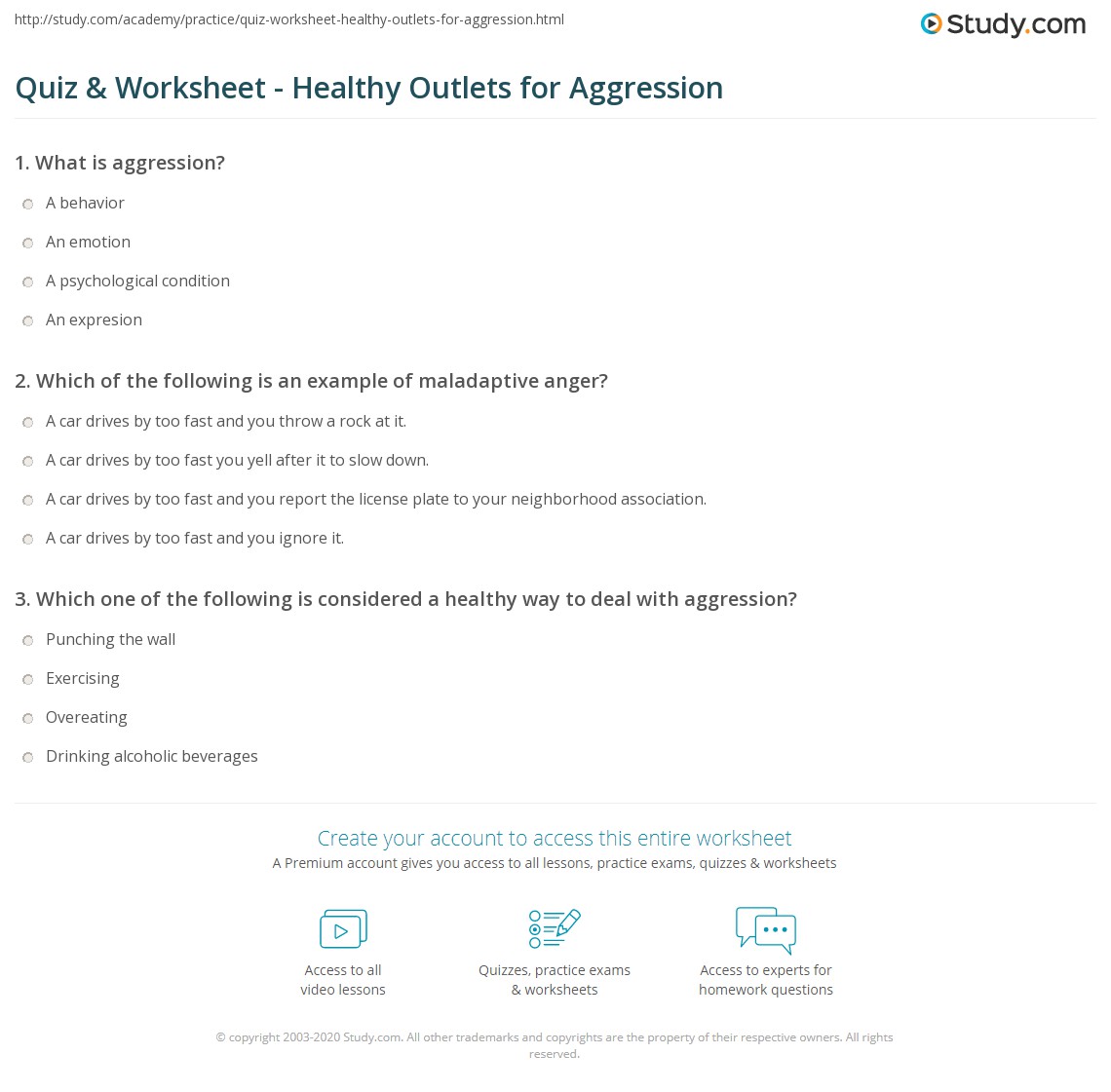 Quiz & Worksheet - Healthy Outlets for Aggression | Study.com