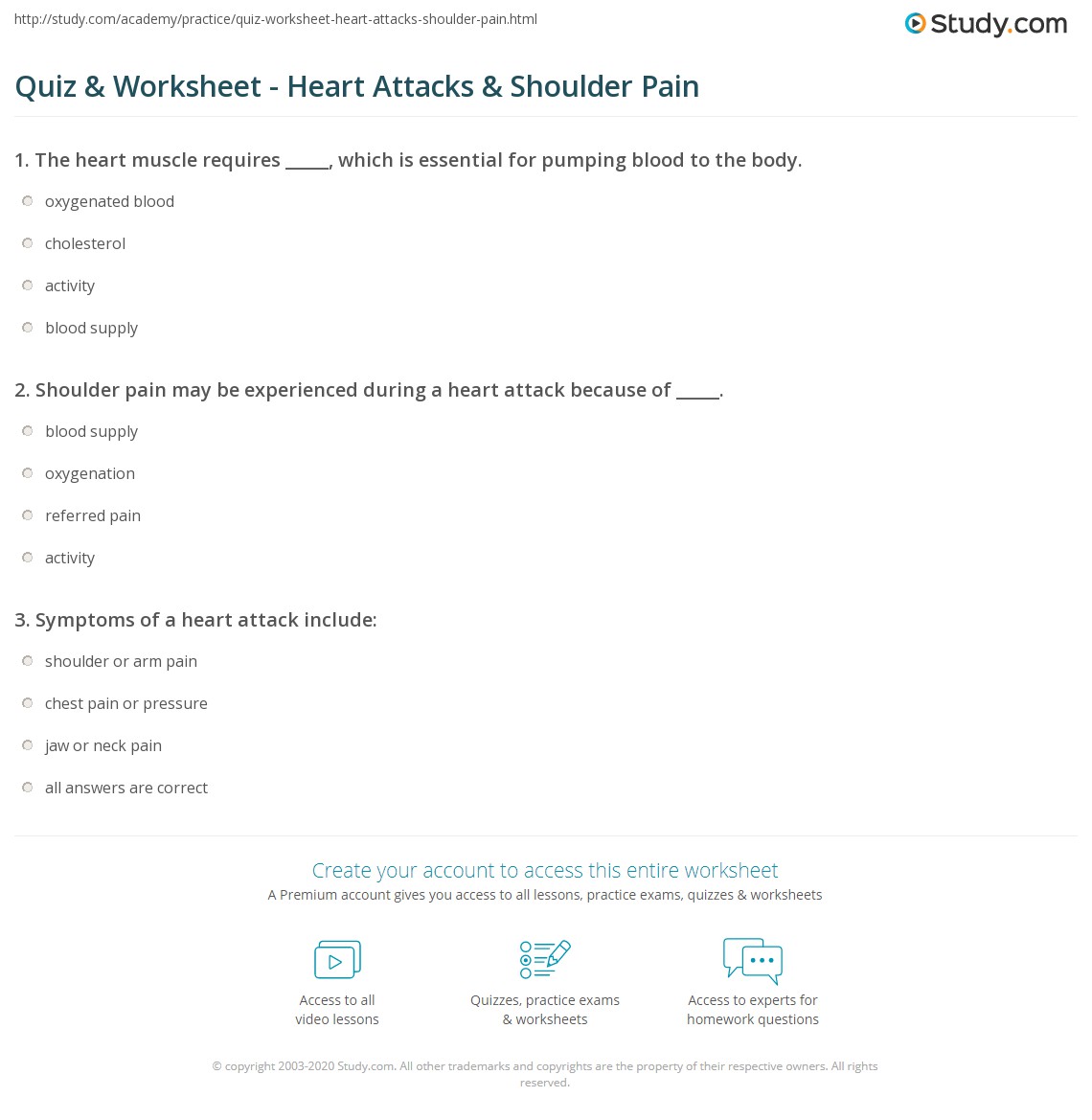 Quiz & Worksheet - Heart Attacks & Shoulder Pain | Study.com