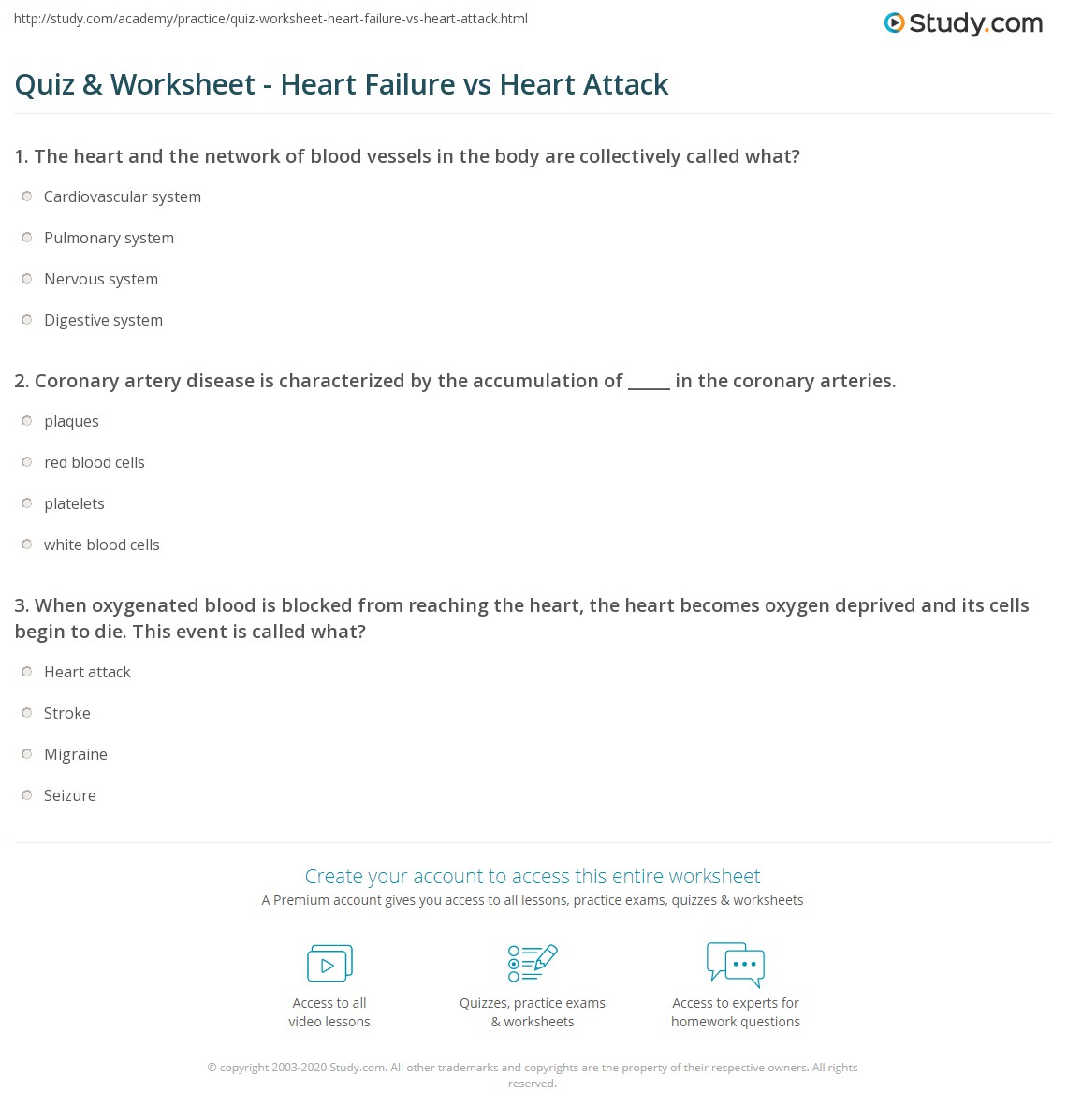 Quiz & Worksheet - Heart Failure vs Heart Attack | Study.com