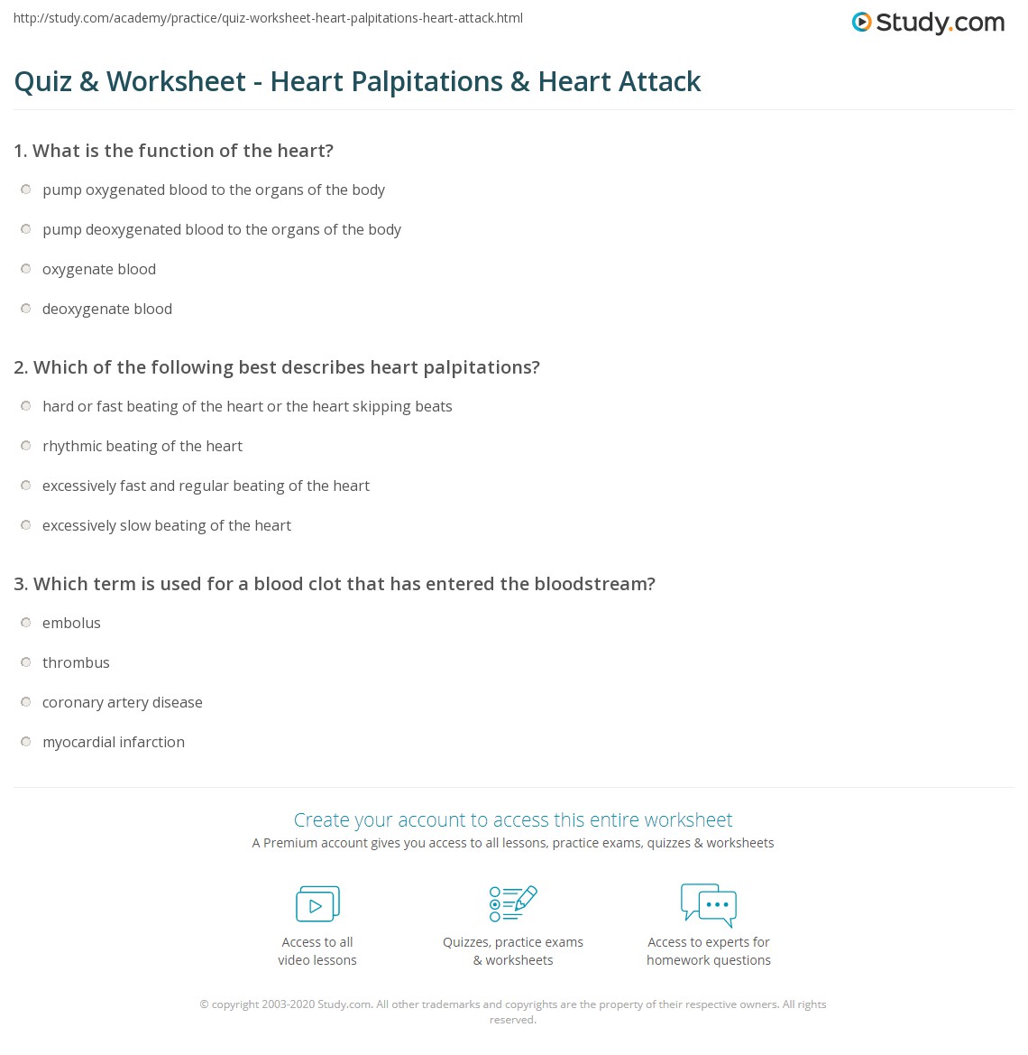 Quiz & Worksheet - Heart Palpitations & Heart Attack | Study.com