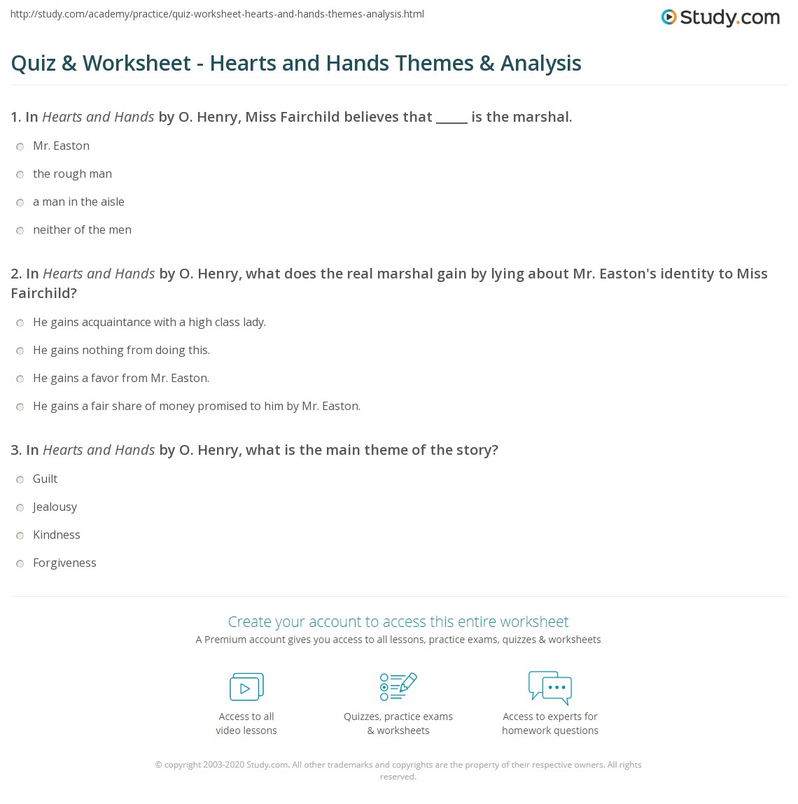 Quiz Worksheet Hearts And Hands Themes Analysis Study Quiz Worksheet Hearts And Hands Themes Analysis Study