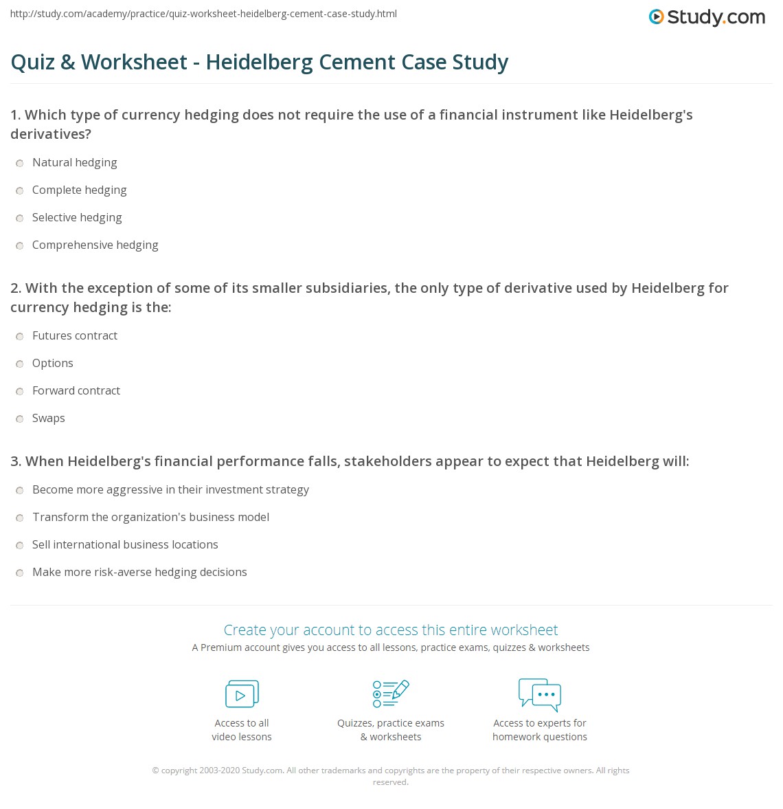Quiz & Worksheet - Heidelberg Cement Case Study | Study.com