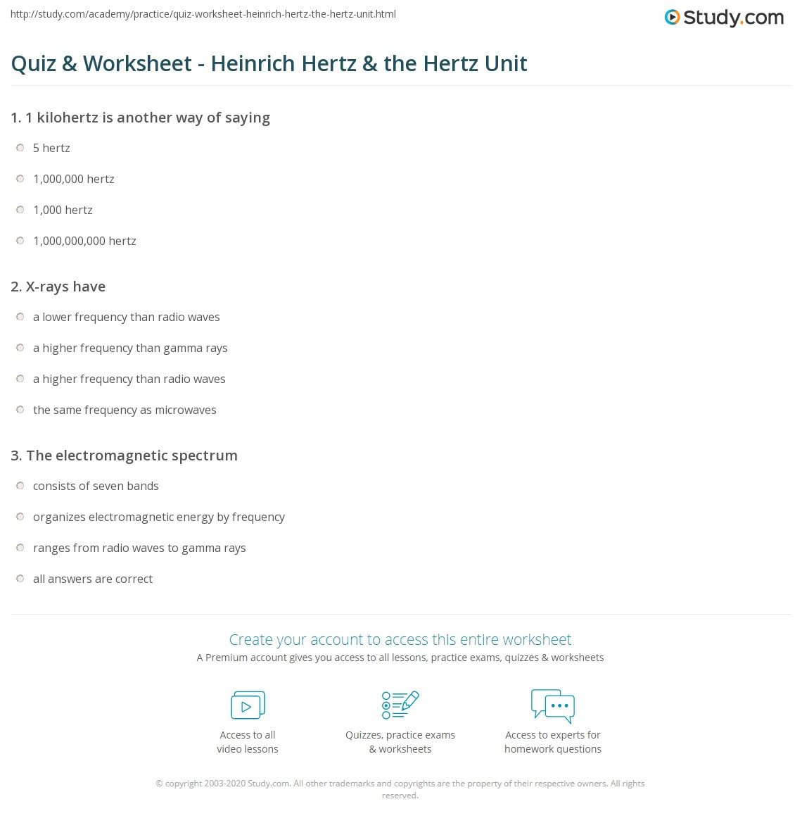 Quiz & Worksheet - Heinrich Hertz & the Hertz Unit | Study.com