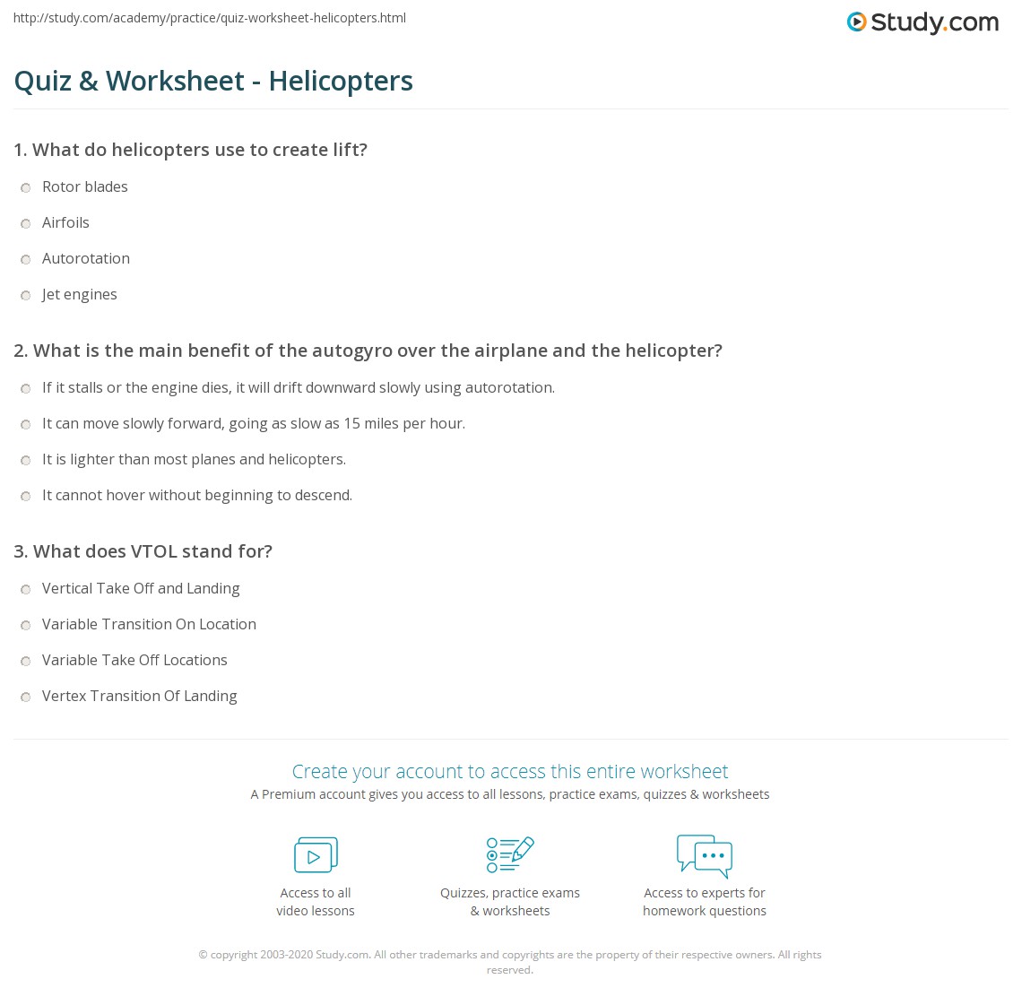 Quiz & Worksheet - Helicopters | Study.com