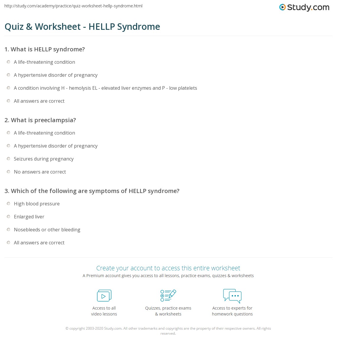 Quiz & Worksheet - HELLP Syndrome | Study.com