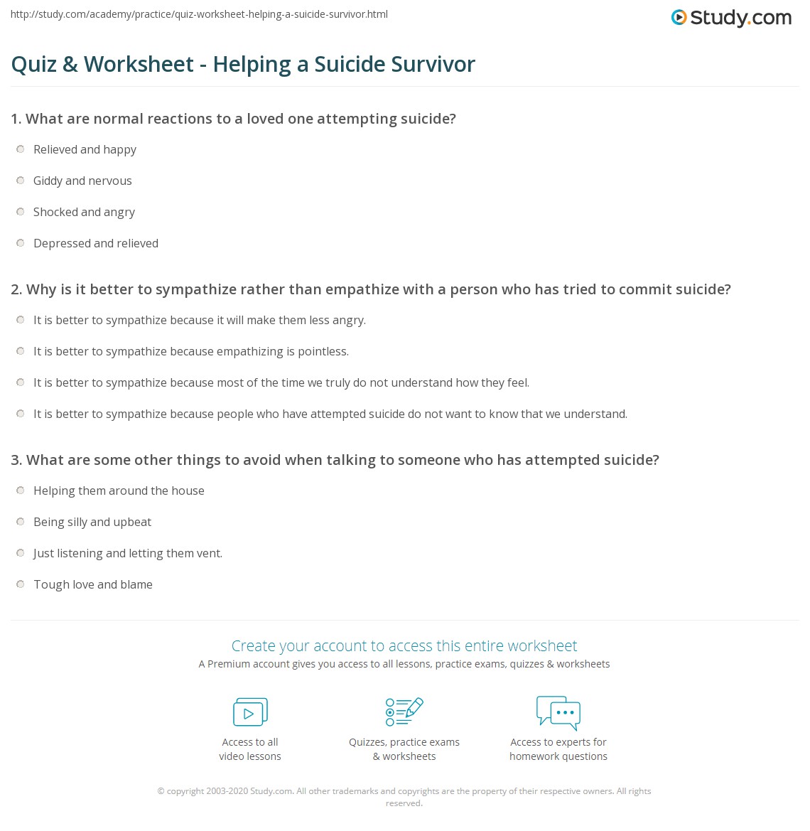 Quiz & Worksheet - Helping a Suicide Survivor | Study.com