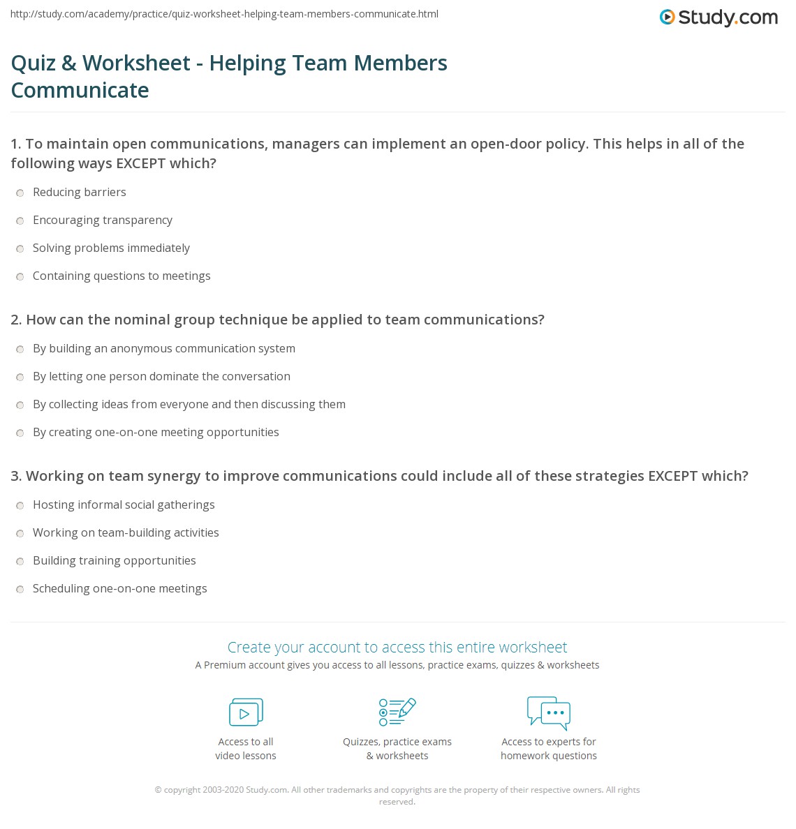 Quiz & Worksheet - Helping Team Members Communicate | Study.com