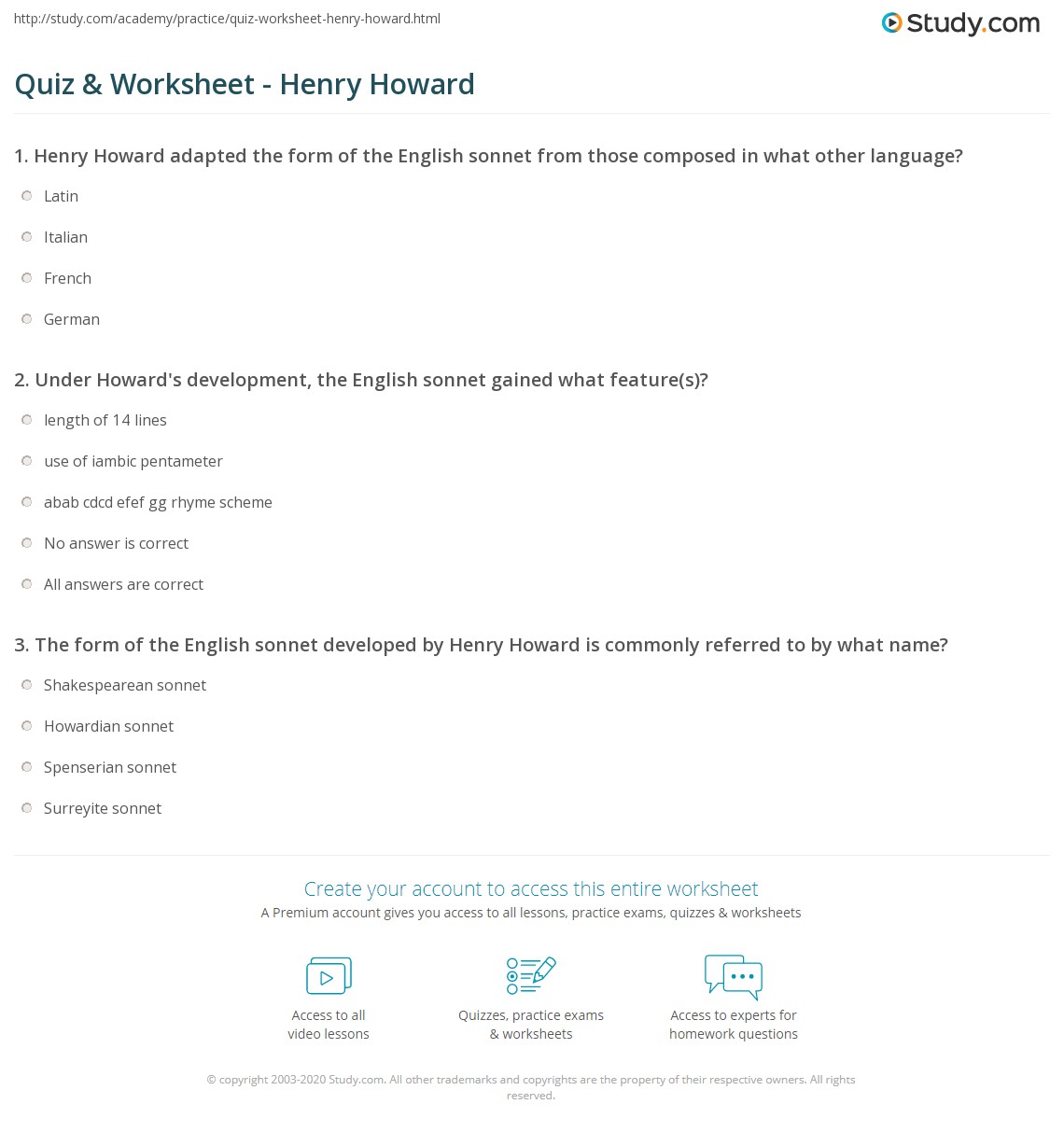 Quiz & Worksheet - Henry Howard | Study.com
