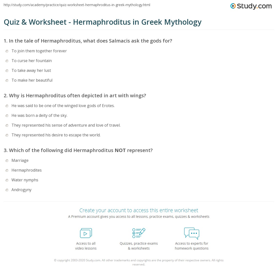 Quiz & Worksheet - Hermaphroditus in Greek Mythology | Study.com