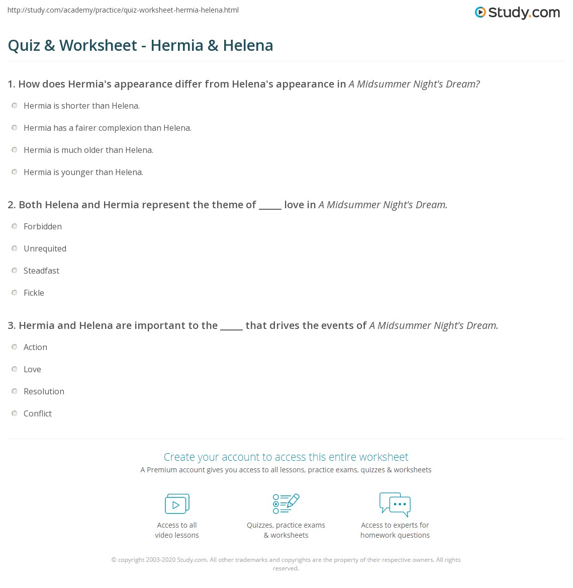Quiz & Worksheet - Hermia & Helena | Study.com