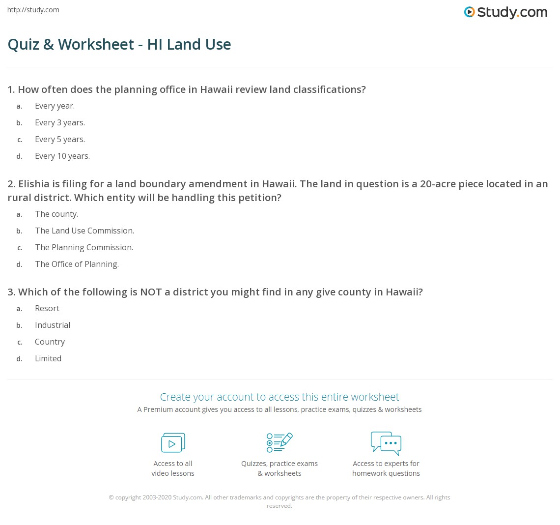 Quiz & Worksheet - HI Land Use | Study.com