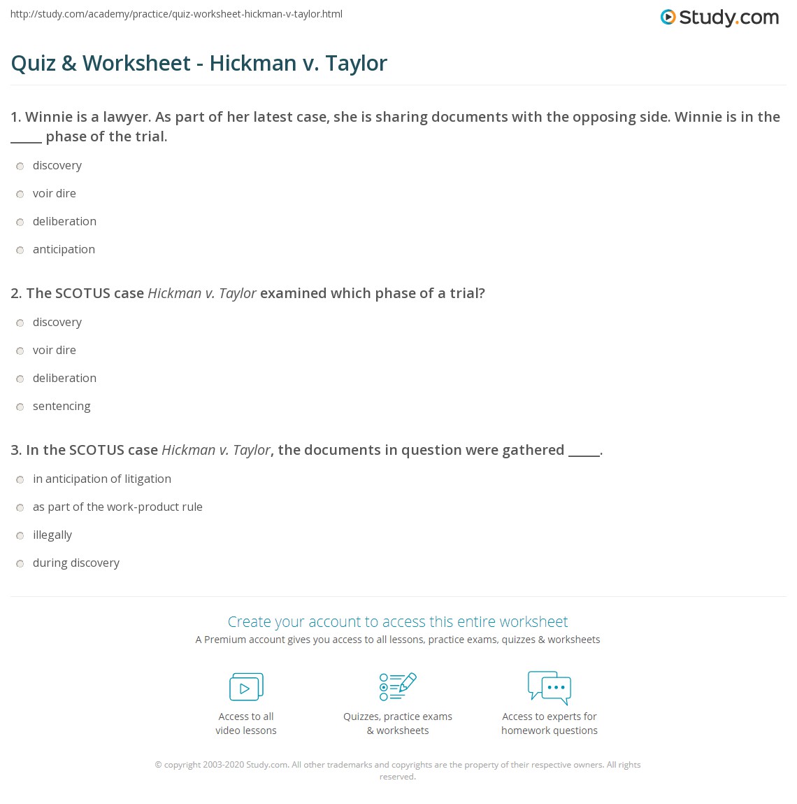 Quiz & Worksheet - Hickman v. Taylor | Study.com