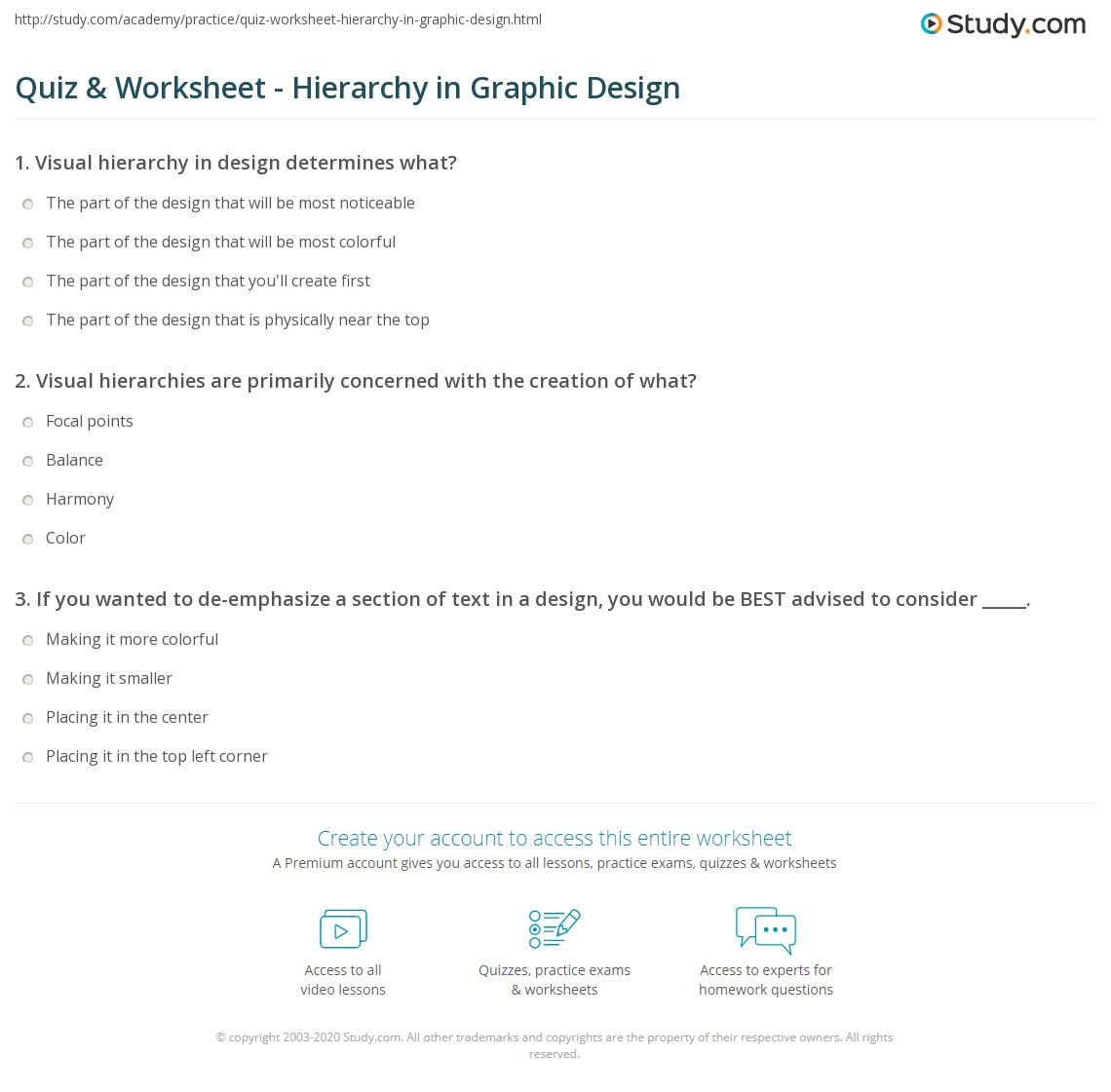 Quiz & Worksheet - Hierarchy in Graphic Design | Study.com