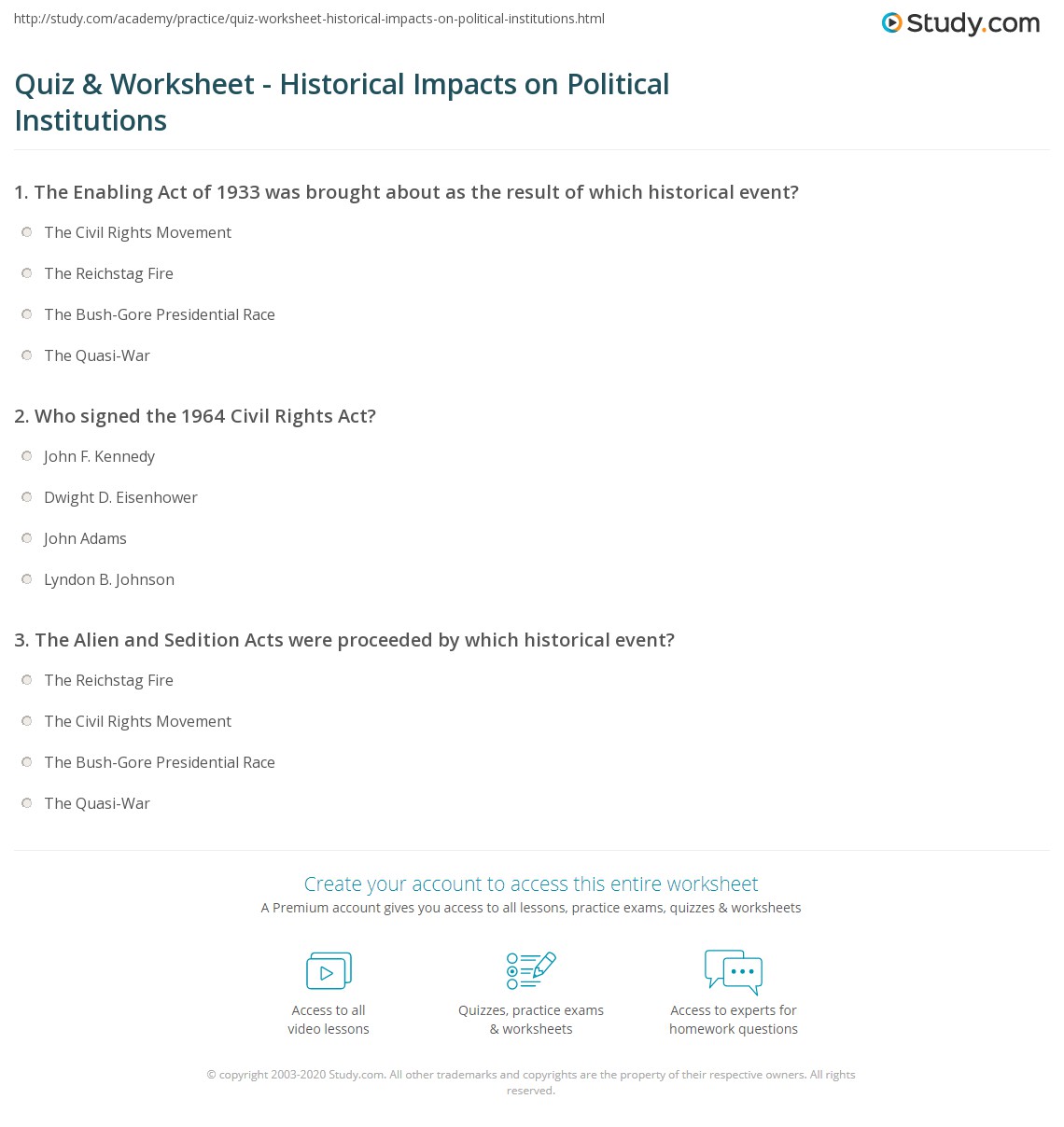 Quiz & Worksheet - Historical Impacts on Political Institutions | Study.com