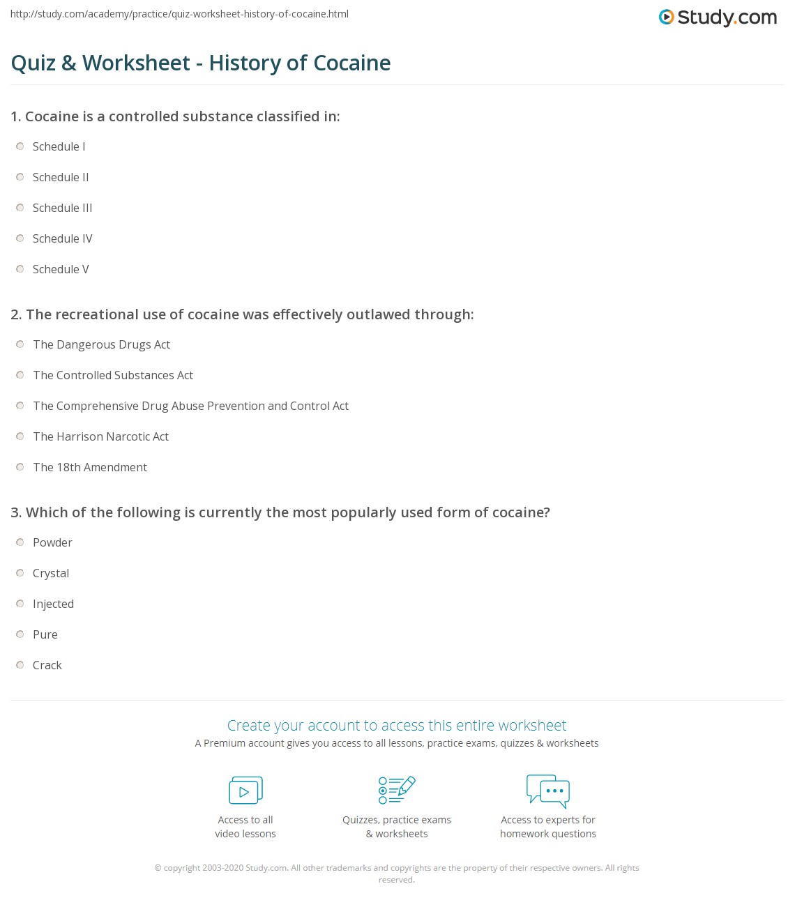 Quiz & Worksheet - History of Cocaine | Study.com