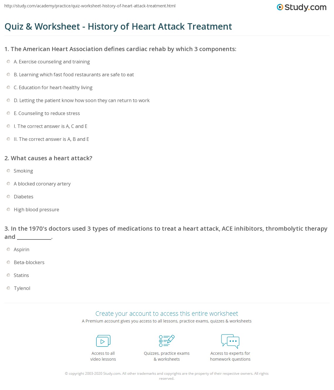 Quiz & Worksheet - History of Heart Attack Treatment | Study.com