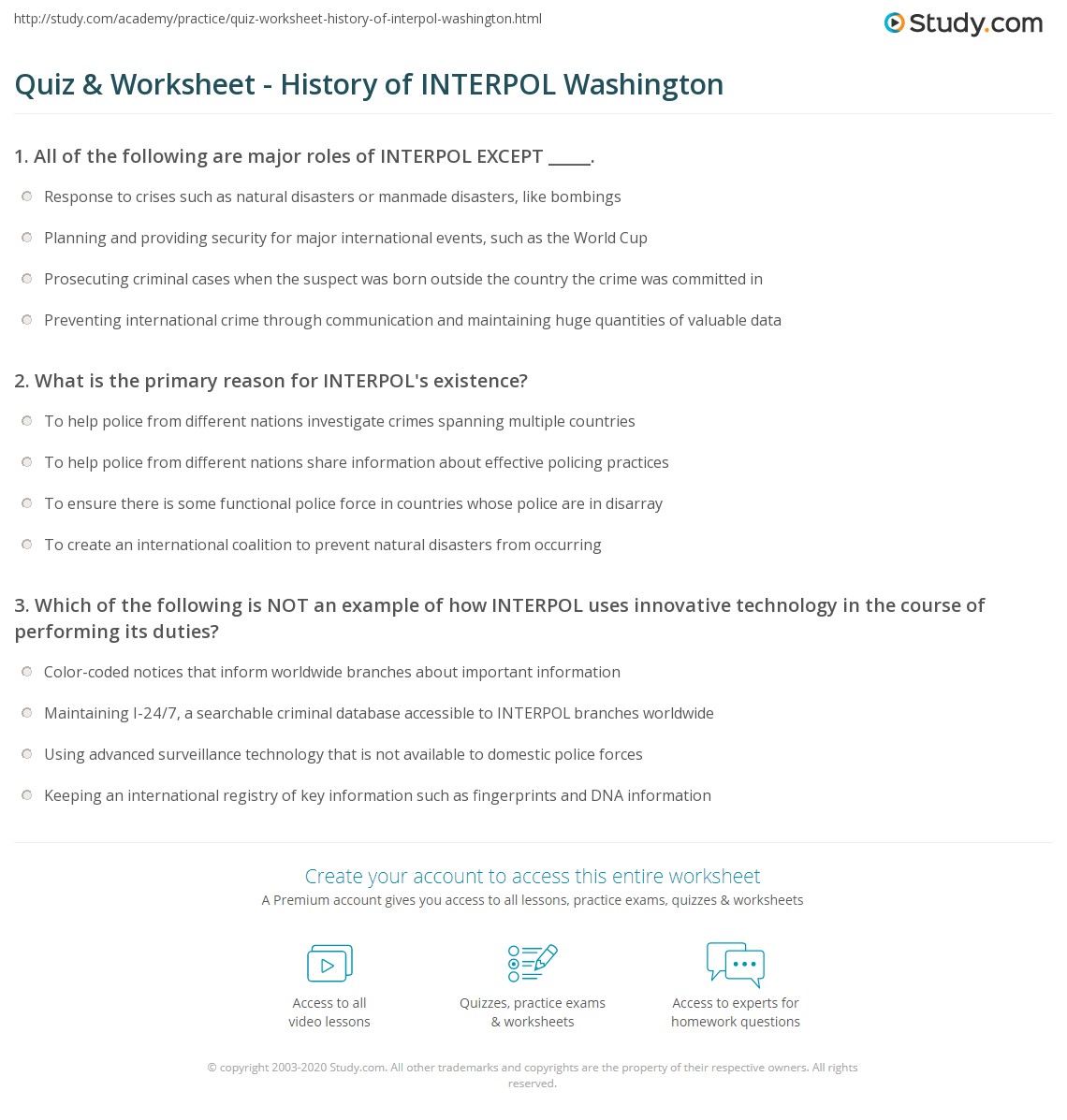 Quiz & Worksheet - History of INTERPOL Washington | Study.com