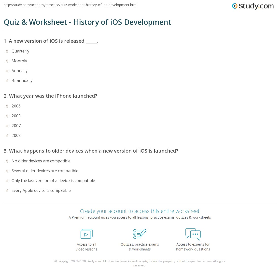 Quiz & Worksheet - History of iOS Development | Study.com