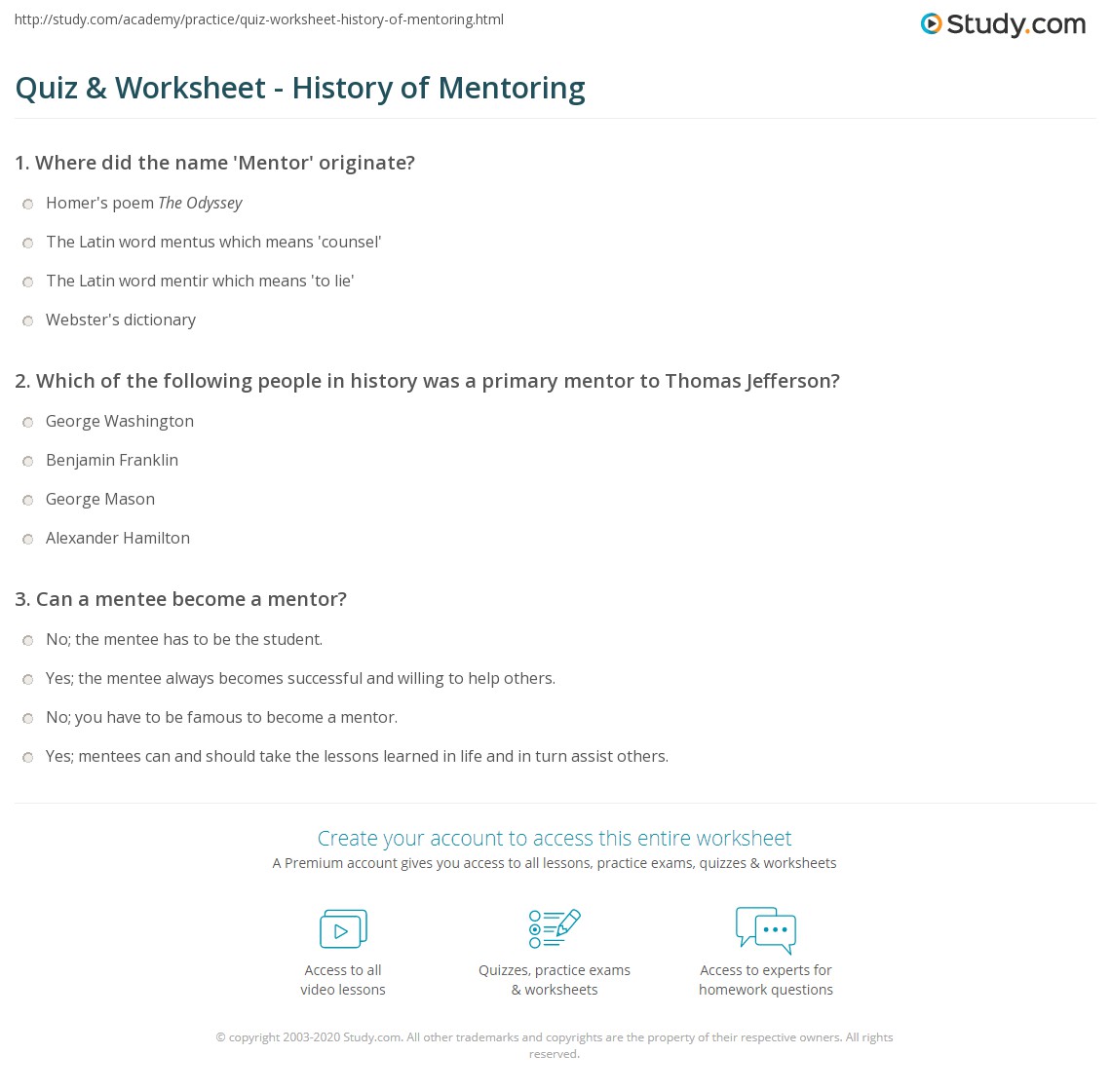 Quiz & Worksheet - History of Mentoring | Study.com
