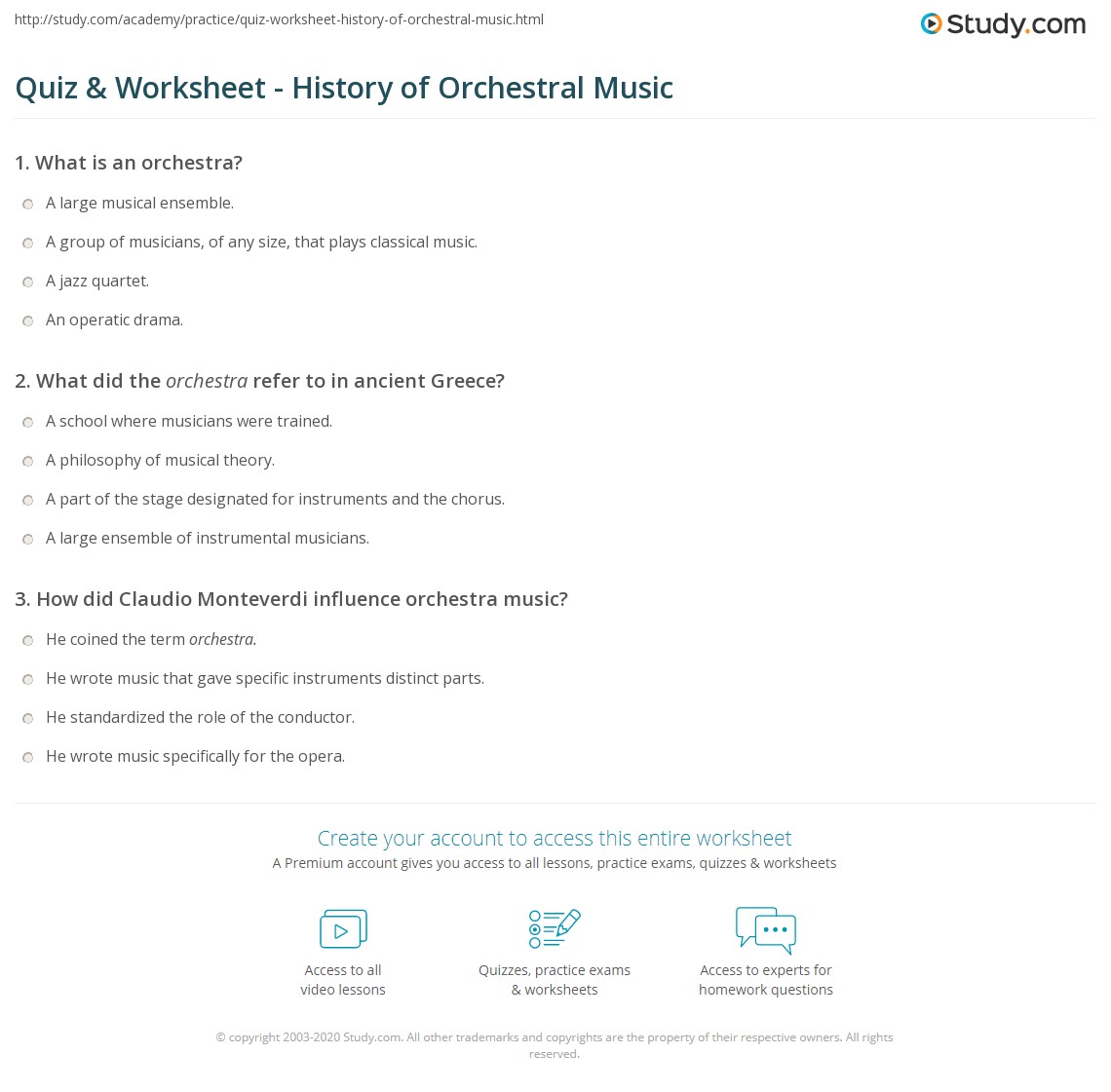 Quiz & Worksheet - History of Orchestral Music | Study.com