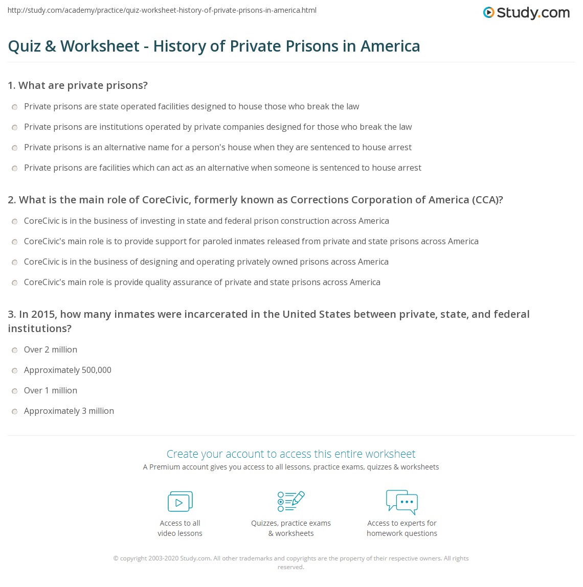 Quiz & Worksheet - History of Private Prisons in America | Study.com