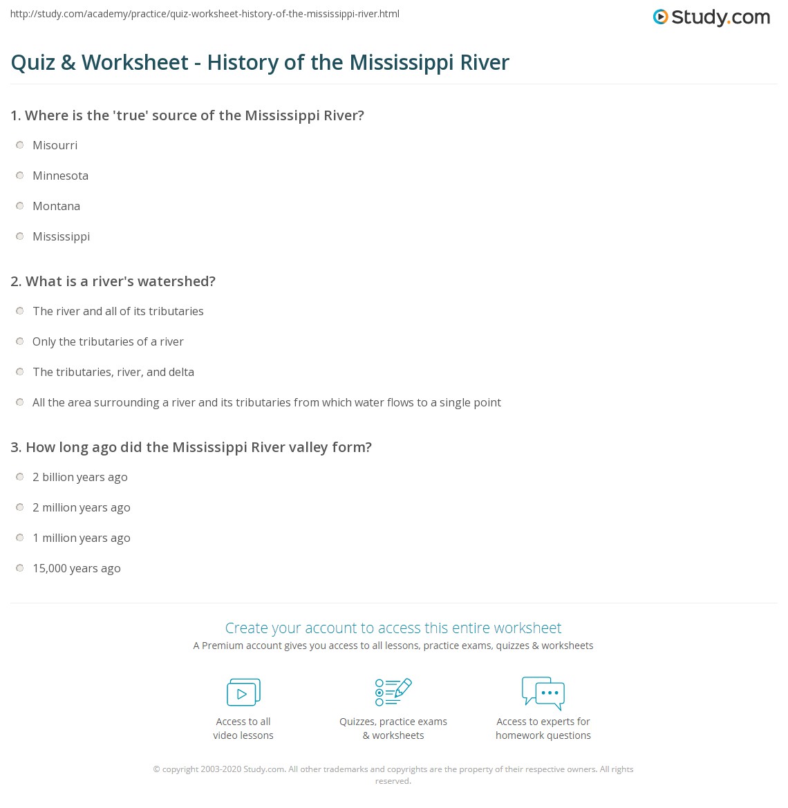 Quiz & Worksheet - History of the Mississippi River | Study.com