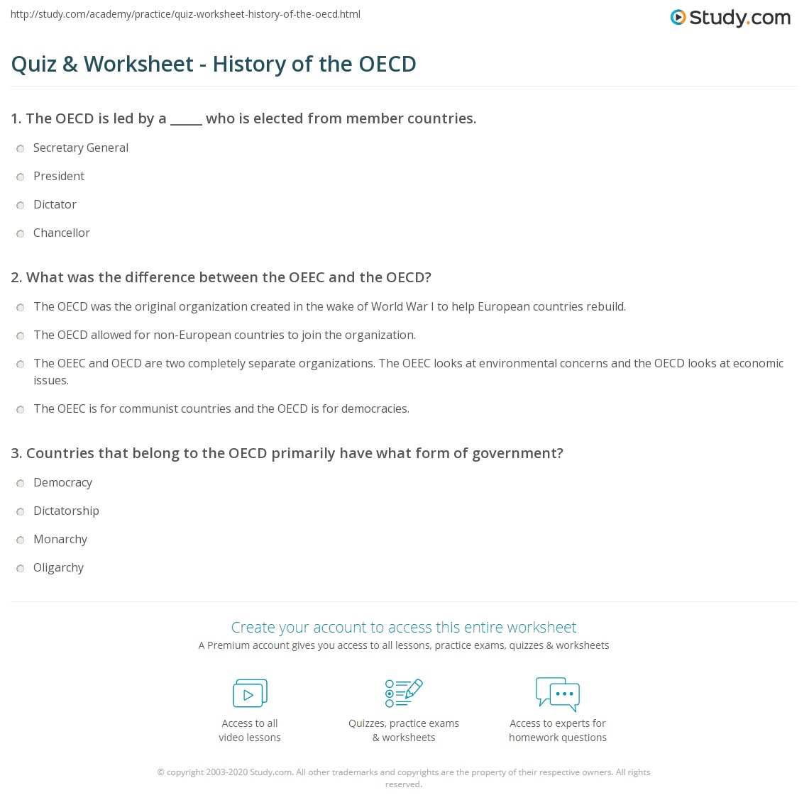 Quiz & Worksheet - History of the OECD | Study.com