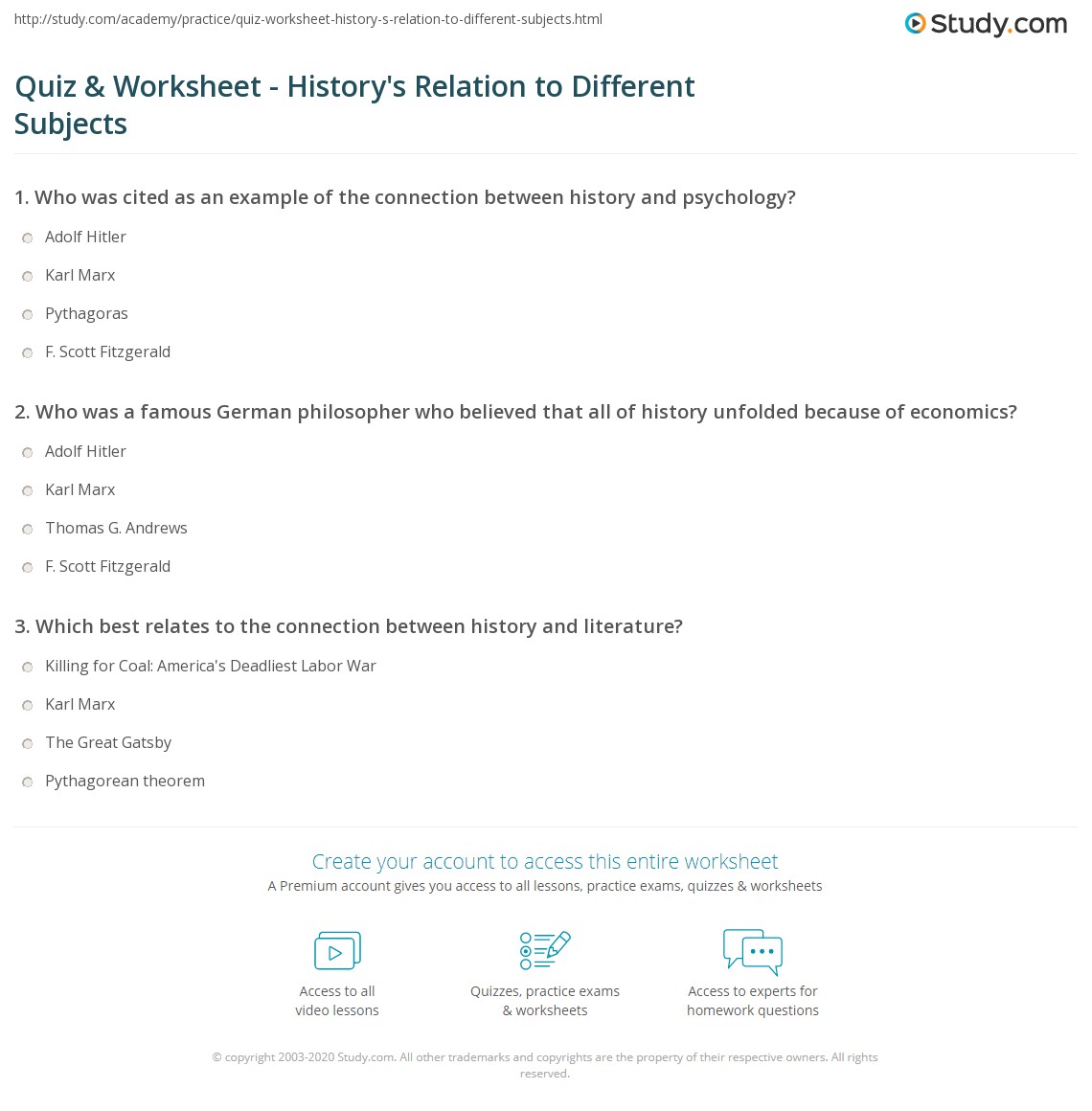 Quiz & Worksheet - History's Relation to Different Subjects | Study.com