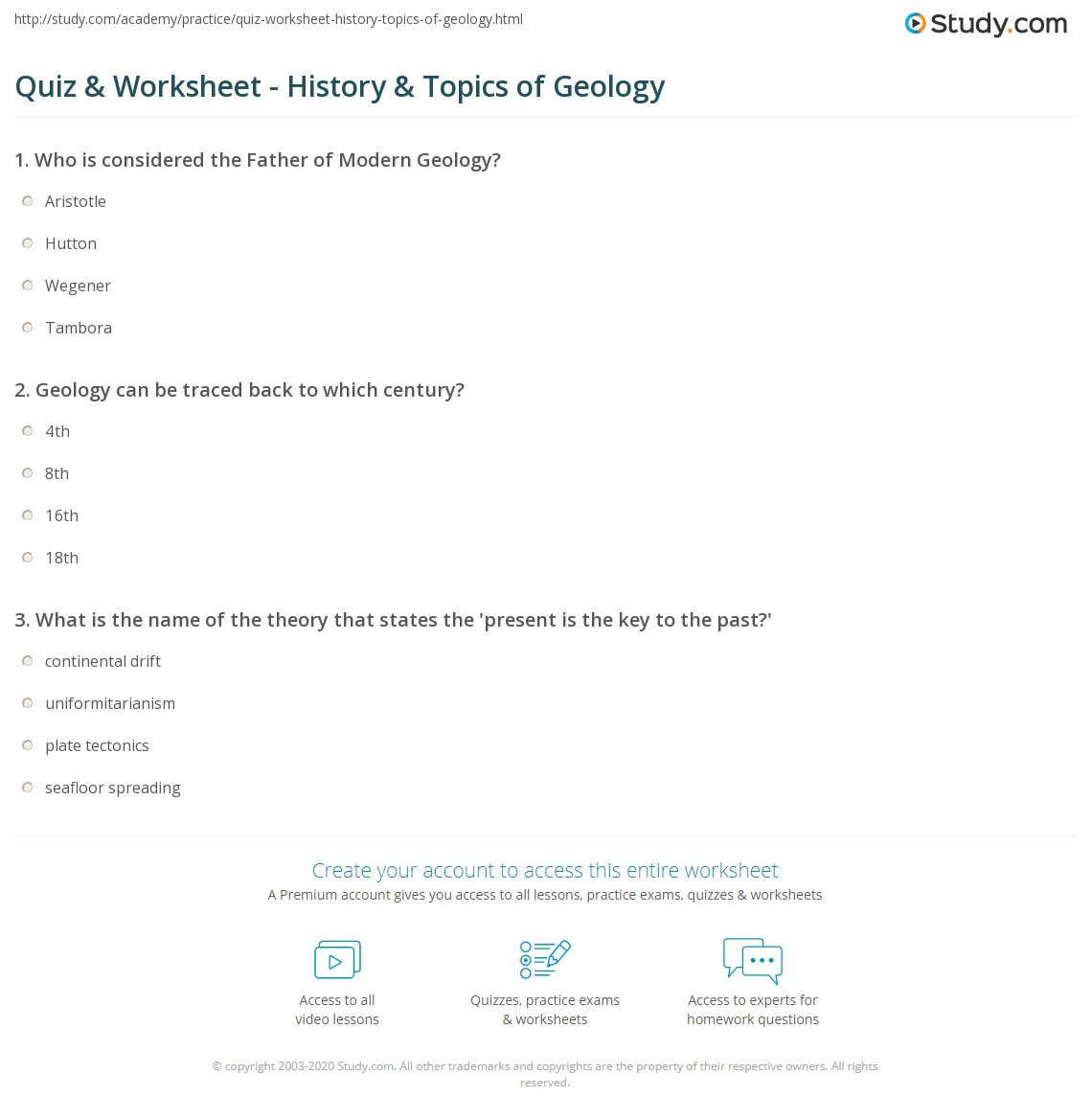 Quiz & Worksheet - History & Topics of Geology | Study.com