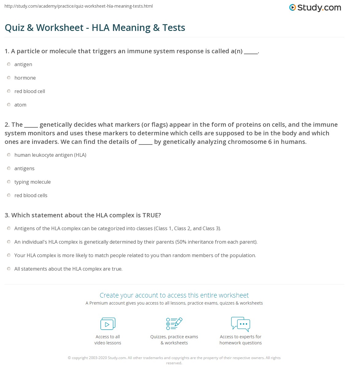 Quiz & Worksheet - HLA Meaning & Tests | Study.com