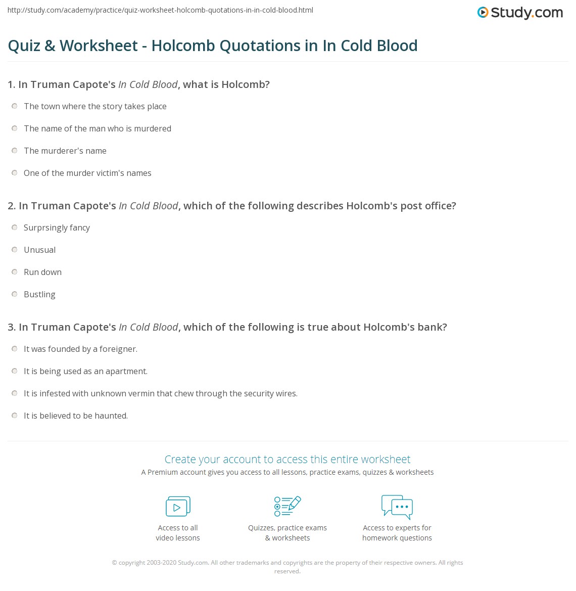 Quiz & Worksheet - Holcomb Quotations in In Cold Blood | Study.com
