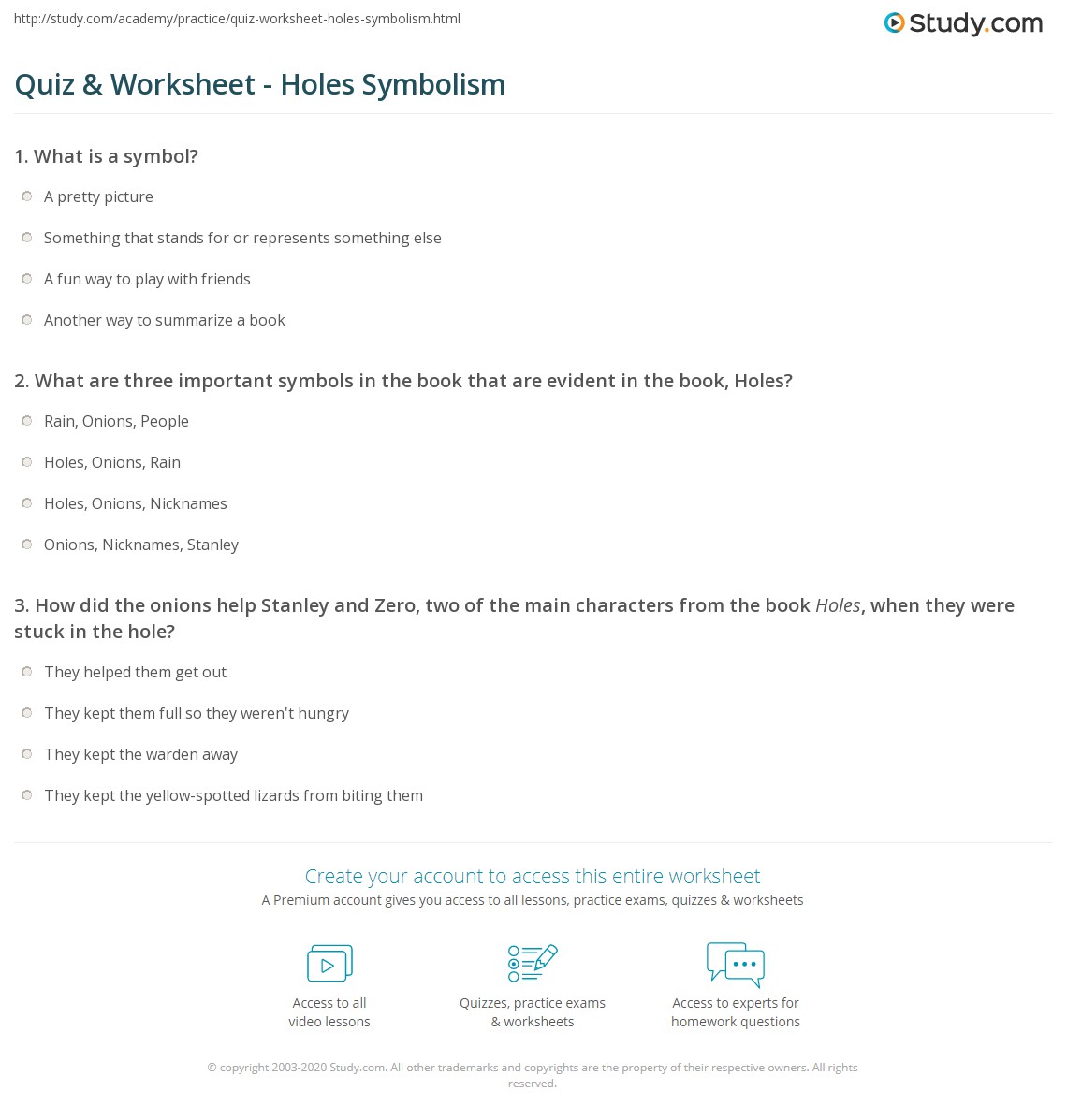 Quiz & Worksheet - Holes Symbolism | Study.com