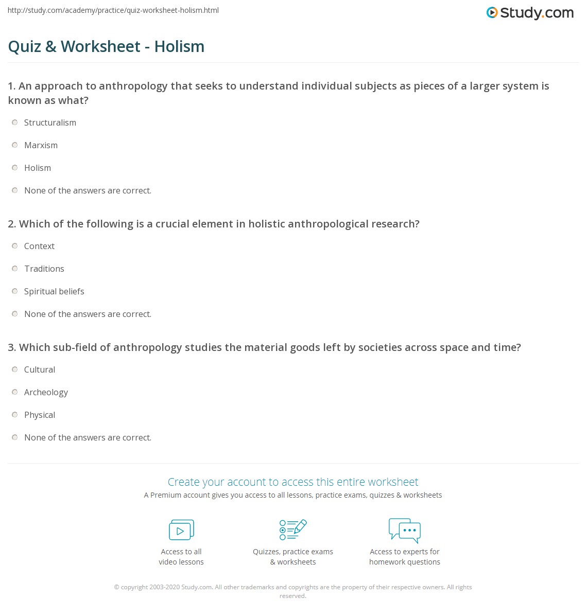 Quiz & Worksheet - Holism | Study.com