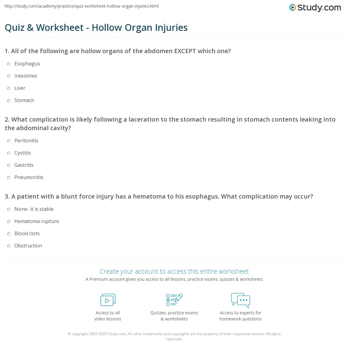 Quiz & Worksheet - Hollow Organ Injuries | Study.com
