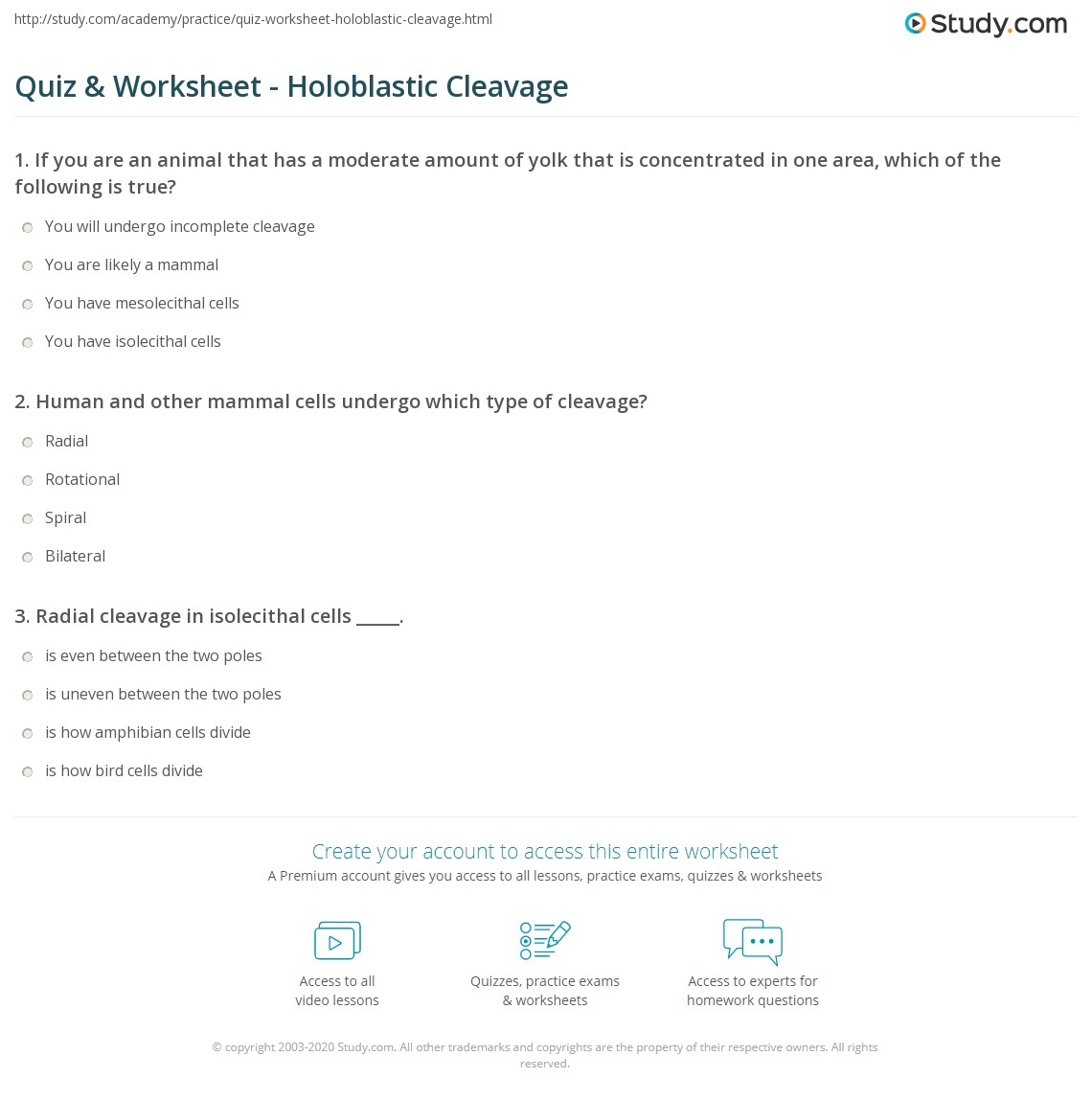 Quiz & Worksheet - Holoblastic Cleavage | Study.com