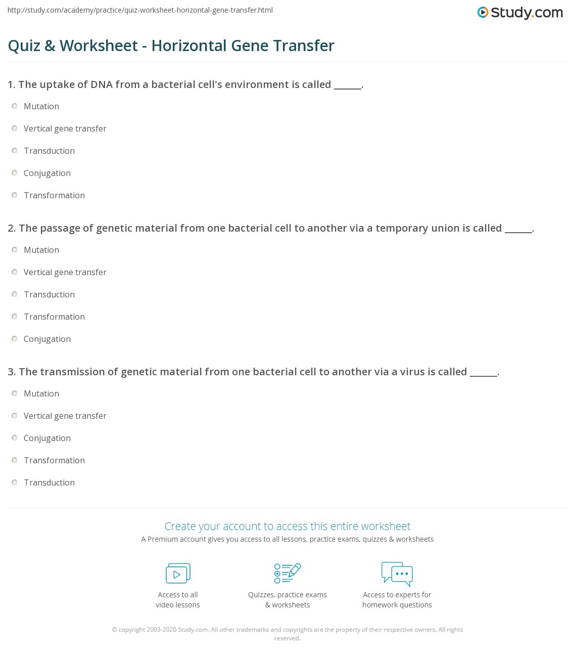 Quiz & Worksheet - Horizontal Gene Transfer | Study.com