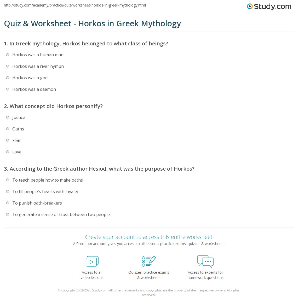 Quiz & Worksheet - Horkos in Greek Mythology | Study.com