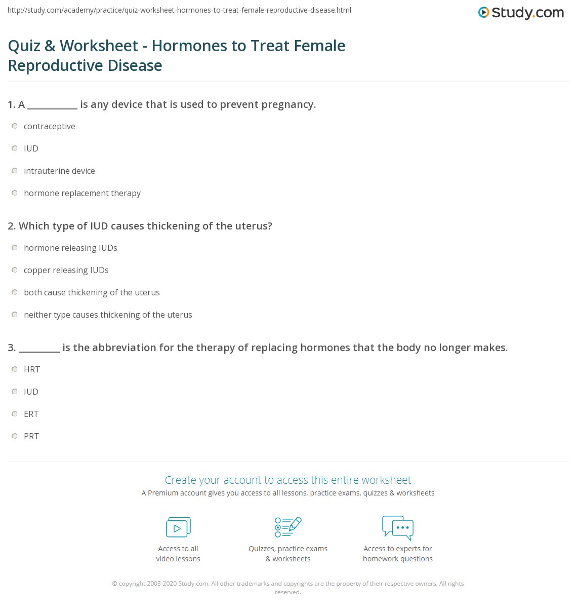 Quiz & Worksheet - Hormones to Treat Female Reproductive Disease ...