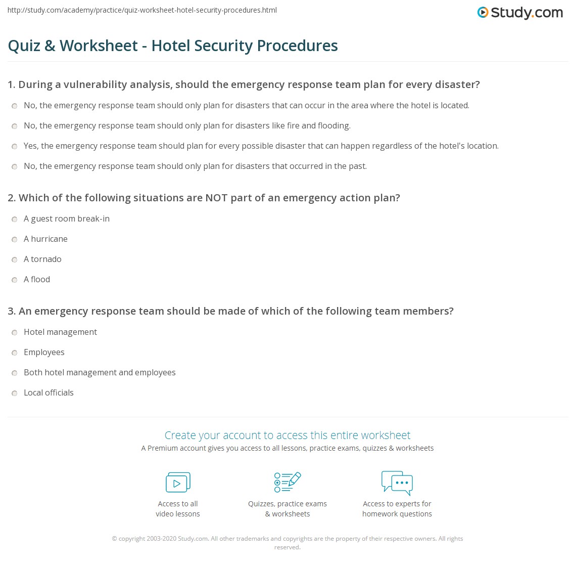 Quiz & Worksheet - Hotel Security Procedures | Study.com