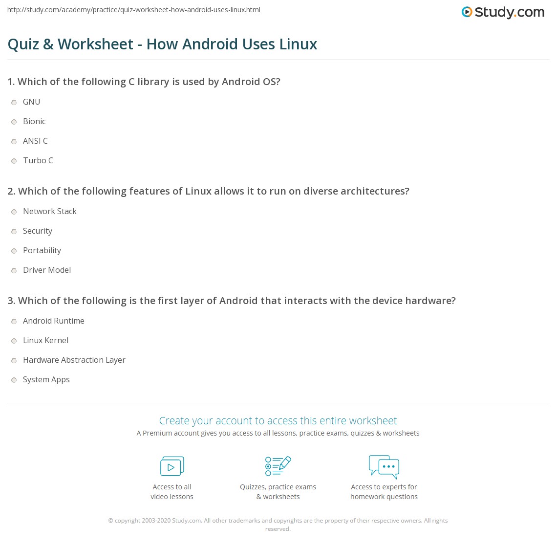 Quiz & Worksheet - How Android Uses Linux | Study.com