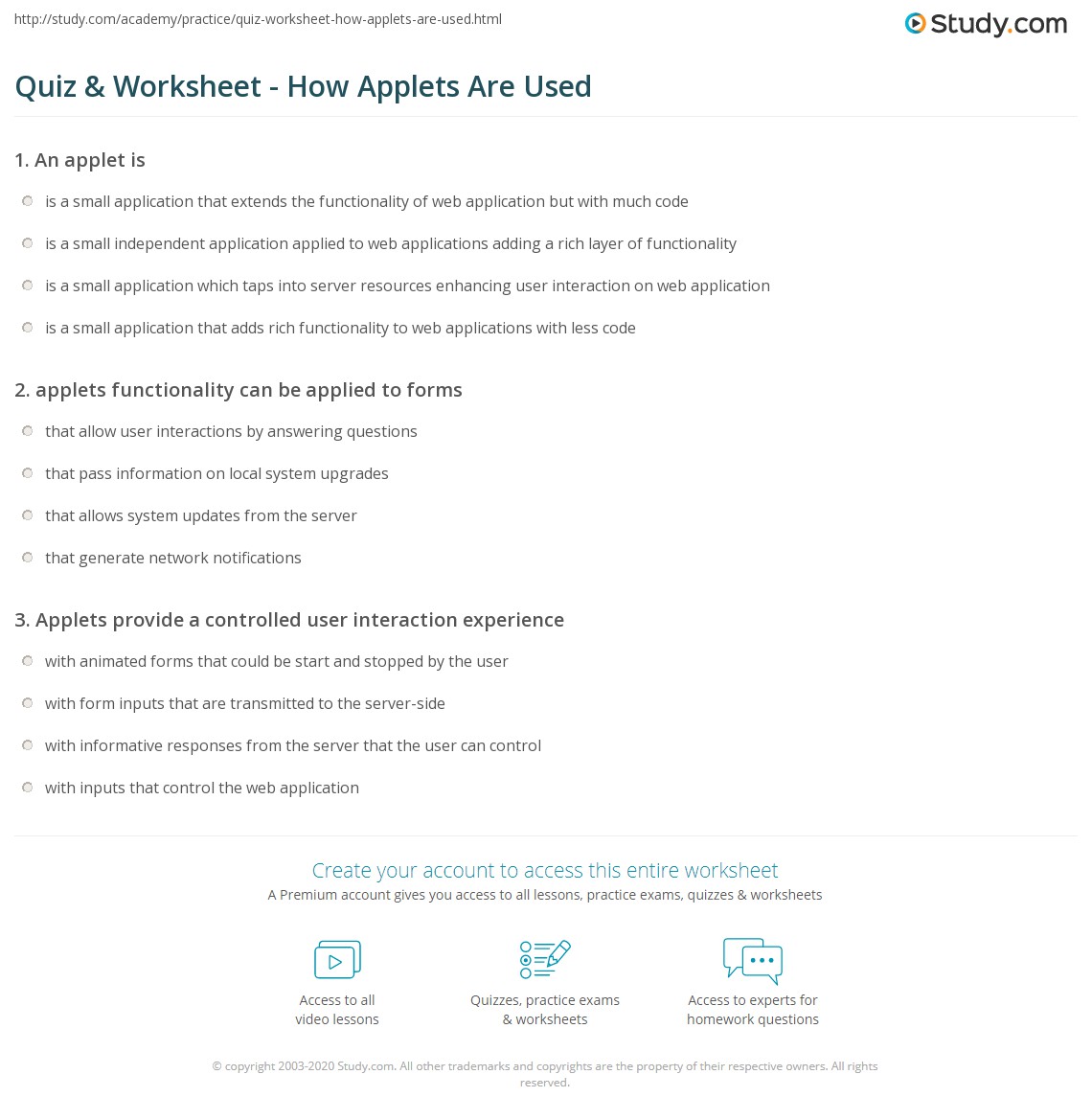 Quiz & Worksheet - How Applets Are Used | Study.com