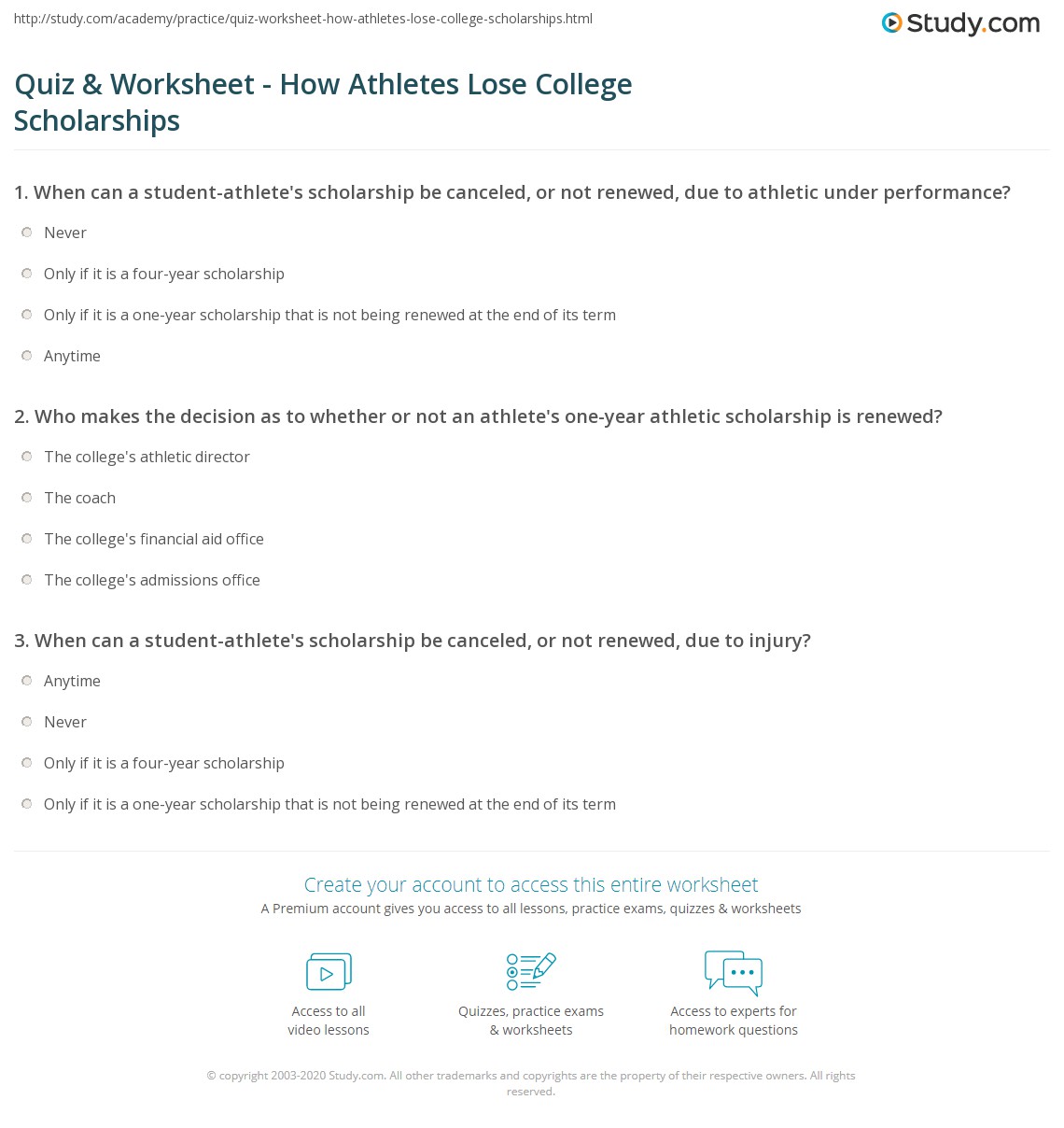 Quiz & Worksheet - How Athletes Lose College Scholarships | Study.com